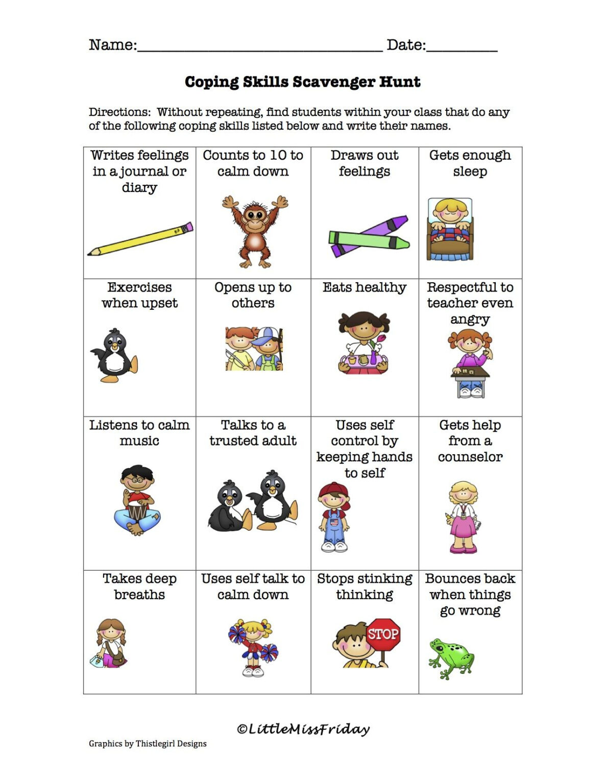 Coping Skills Scavenger Hunt Worksheet PDF Coping Skills Coping ...