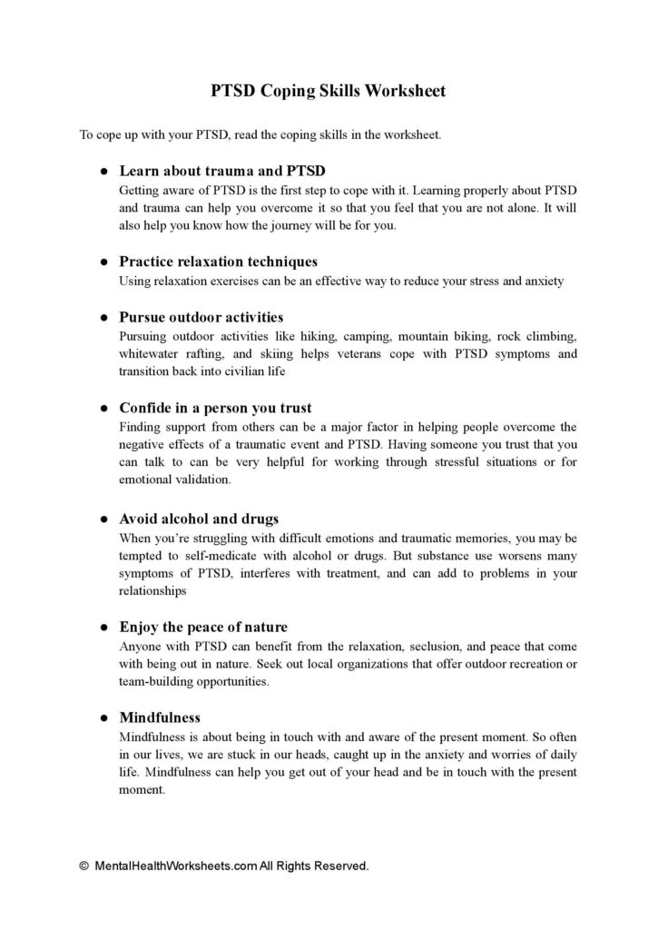 PTSD Coping Skills Worksheet Mental Health Worksheets | Coping Skills ...