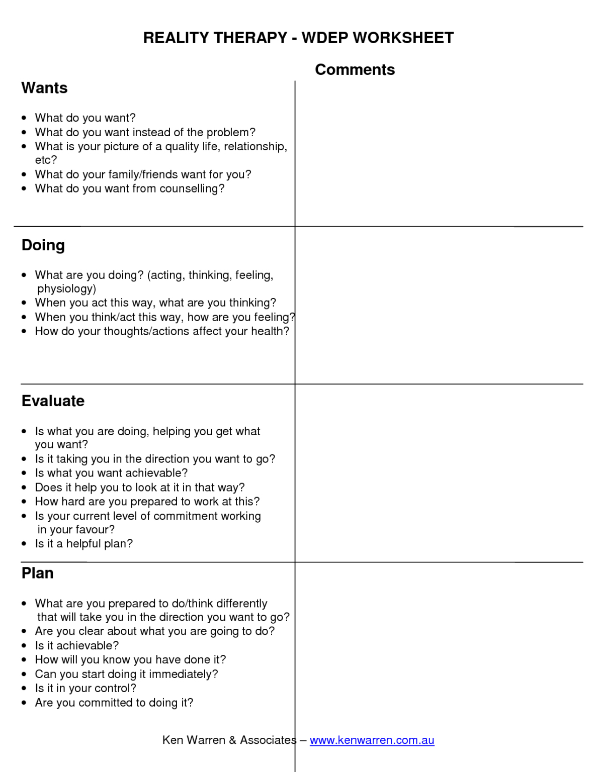 Worksheet Rebt Worksheet Reality Therapy Wdep Worksheet Db Excel | Coping Skills Worksheets